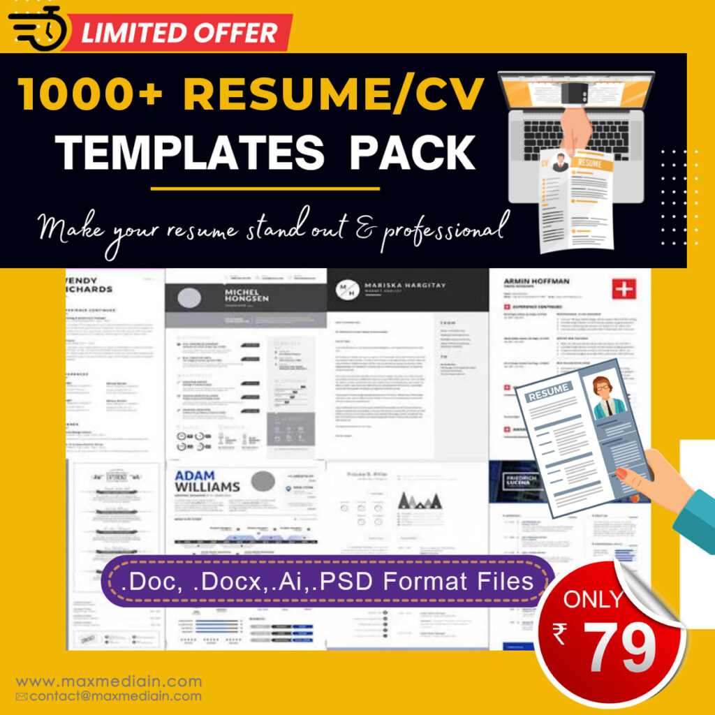 1000+ Resume/CV Template Collections @ Rs.79/- Only - Max Media